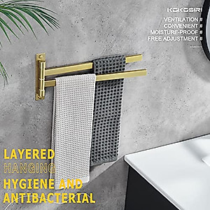 KOKOSIRI Towel Shelf Holder 24'' Bathroom Towel Rack Hand Towel Bar Swing Out Swivel Towel Holder Brushed Gold B6003BG+B5007BG-A2