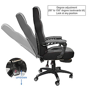 Massage Gaming Chair Racing ,Office Chair Video Game Chair,High Back PU Leather PC Racing Computer Desk Office Swivel Recliner with Retractable Footrest and Adjustable Lumbar Cushion Support (Grey)