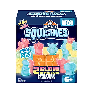 Elmer’s Squishies Kids’ Activity Kit, DIY Glow in the Dark Squishy Toy Kit Creates 2 Mystery Characters, 13 Piece Kit