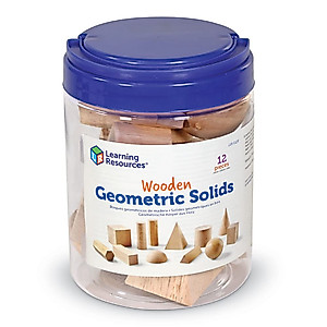 Learning Resources Geometric Solids, Wooden Shapes, Set of 12 Geometric Shapes, Ages 6+, Multi-color