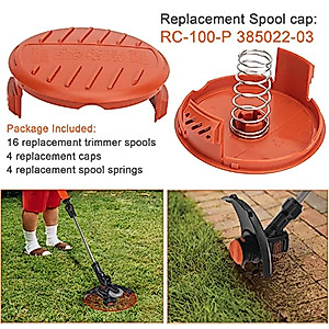 AF100 Replacement Spool, AF-100 Spool Compatible with Black and Decker AF-100-3ZP AF-100-BKP Weed Eater String, 30ft 0.065" fits GH900 GH600 GH610 String Trimmer Spool (16 Spool + 4 Cap+4 Spring)