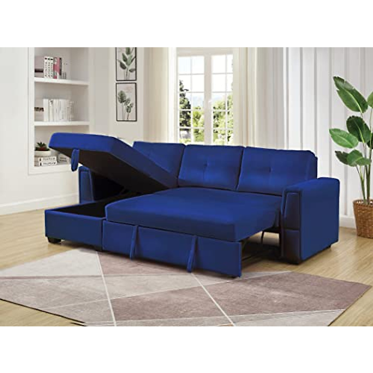 Legend Vansen 91'' L-Shaped Convertible Sectional Sleeper Sofa with Pull-Out Bed and Storage,with Reversible Chaise,Convertible Sofa for Living Room and Apartment