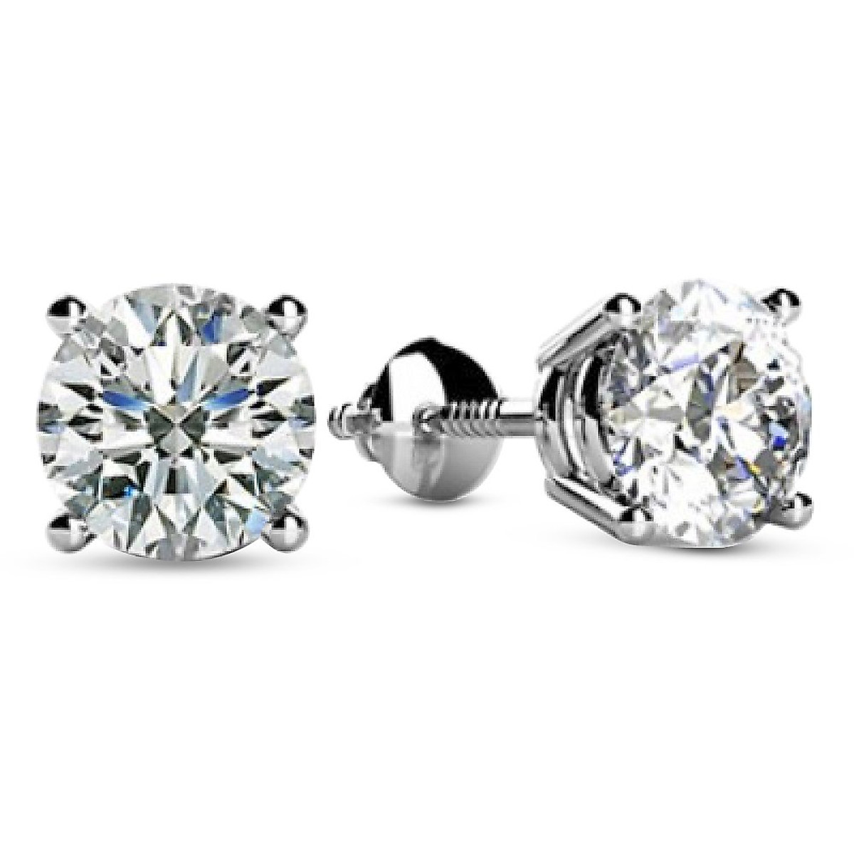 Houston Diamond District 2 Carat 14K White Gold IGI Certified LAB-GROWN Round Cut Diamond Earrings 4 Prong Screw Back (G-H Color, VS1-VS2 Clarity)
