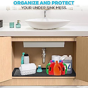 ONNIXZ Under Sink Mat for Kitchen Waterproof - 34" X 22" Strong Silicone Under Sink Liner with Drain Hole, Sink Cabinet Protector Mats for Kitchen & Bathroom, Under Sink Drip Tray Mat for Leaks Spills