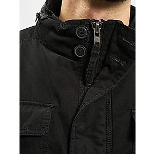 Brandit Individual Wear Britannia Winter Jacket - Men's Cotton Winter Coat with Teddy Lining, Hidden Hood, and Stand-Up Collar, Black - Small