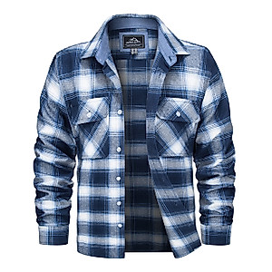 MAGCOMSEN Plaid Shirts for Men Flannel Shirts Long Sleeve Shirts Casual Shirts Work Shirts Athletic Shirts Mens Work Shirt Corduroy Shirts for Men Blue White
