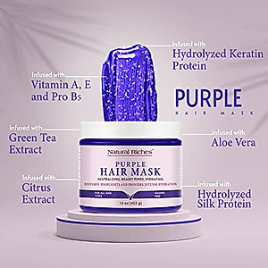 Natural Riches Purple Hair Mask and Blonde Toner for Bleached, Brassy, Platinum, Silver, Gray, or Ash Hair - Removes Yellow Tones - 16 Oz
