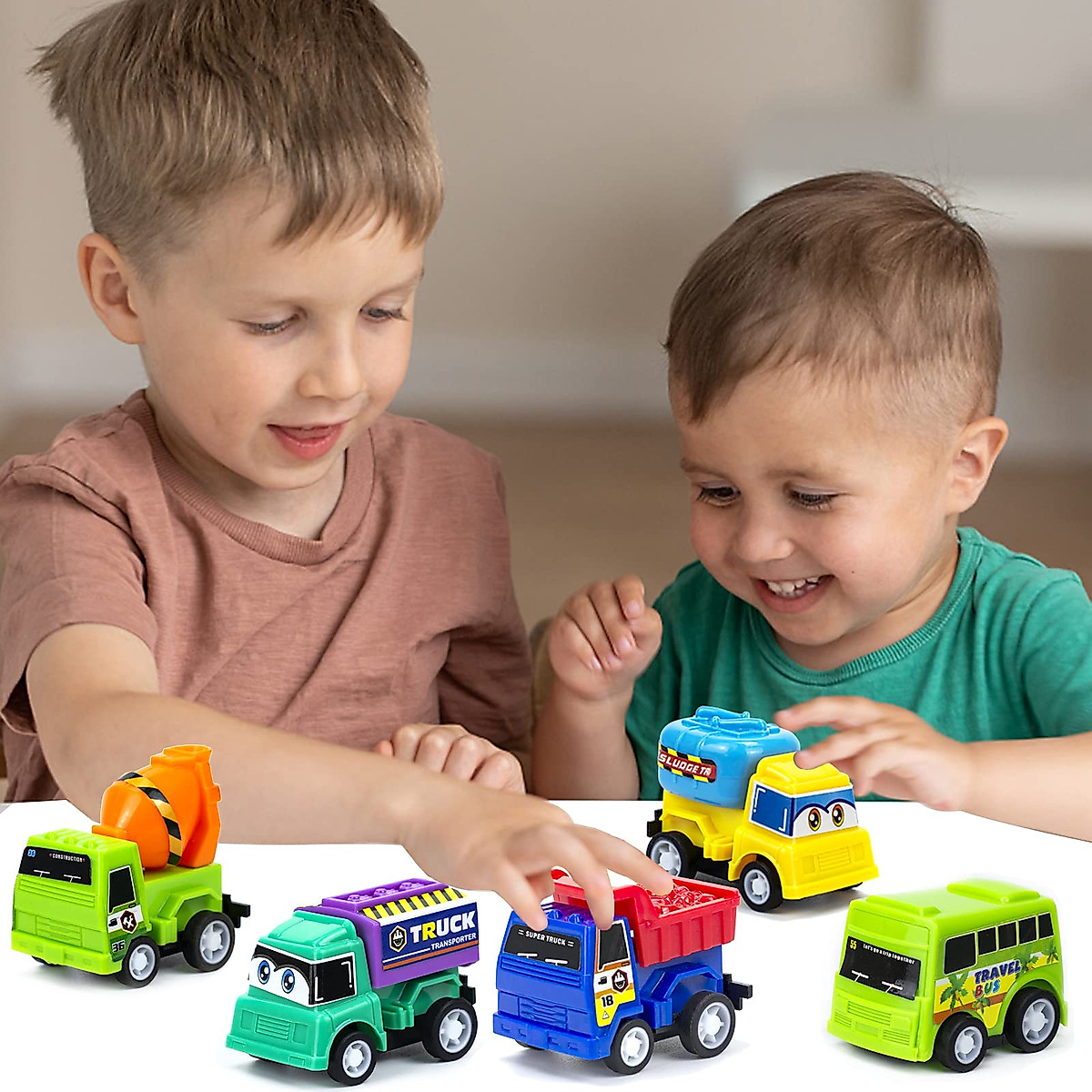 20 Pack Pull Back City Cars and Trucks Toy Vehicles for Toddlers 1-3 Mini Car Toys Fire Trucks & Construction Vehicles & Police Cars Play Set for Kids 3 4 5 6 7 Goodie Bag Stuffers Party Favors