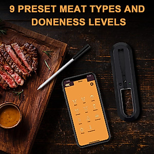 Smart Meat Thermometer with Bluetooth | 165ft Wireless Range for Oven, Grill, Kitchen, BBQ, Smoker, Rotisserie