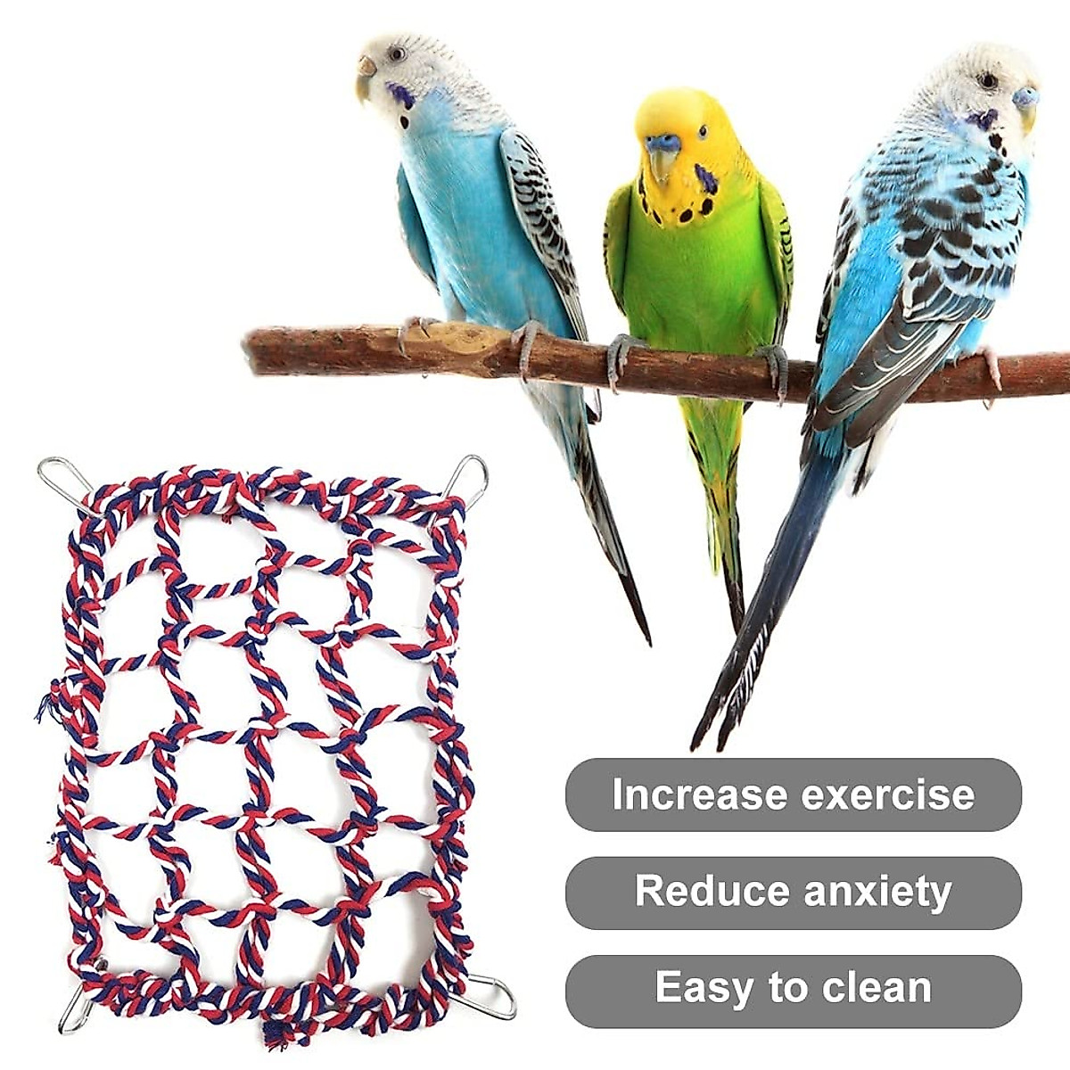 MiOYOOW Pet Climbing Rope Net, Rat Bird Climbing Rope Net Hamster Activity Toy with 4 Metal Hooks for Hamster Mouse Ferret Gerbil Chinchilla Play