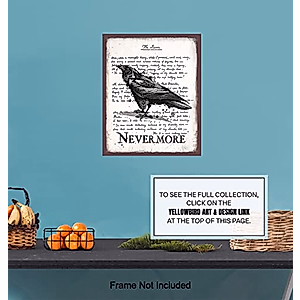 The Raven Wall Art & Decor - Nevermore - Edgar Allan Poe Gift - Goth Room Decor - Gothic Home Decor - Creepy Poem Poetry Wall Art - Vintage Rustic Decoration - Retro Style Poster Print 8x10 UNFRAMED