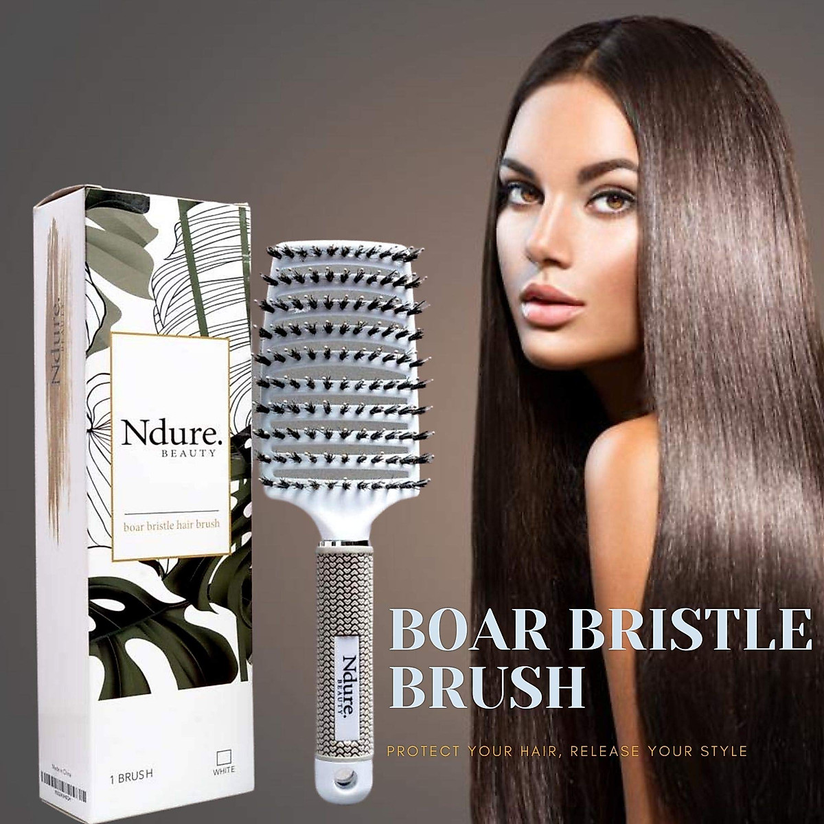 Curved Vented Boar Bristle Styling Detangling Hair Brush, Single White Anti-static Detangler Brush, Fast Blow Drying, Use on Long or Short Unbrush Hair (1 Pack White)