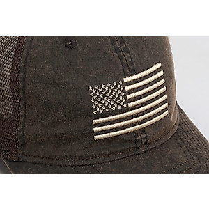Paramount Outdoors Waxed Cloth American Flag Hat Mesh Back Brown American Flag Baseball Cap Snapback (Brown Wax Cloth)