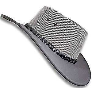 Oztrala HAT P-Leather HSRZ Felt Breezer Mesh Mens Women Cowboy Australian Jacaru Aussie Outback Western Golf Fishing Bush Camping Hiking Rizon US (7 3/8, Grey)