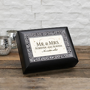 Cottage Garden Mr. and Mrs. Forever and Always Classic Black Jeweled Music Box Plays Wonderful World