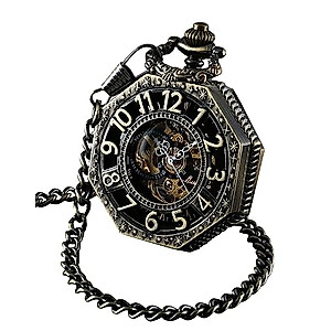 ShoppeWatch Men’s Pocket Watch with Chain | Hand Winding Vintage Pocketwatch | Classic Mechanical Movement| 1920s Railroad Steampunk Costume Accessory PW221
