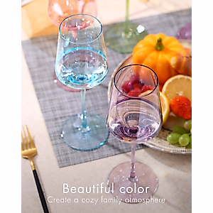 comfit Colored Wine Glasses Set Of 6-15oz Hand Blown Crystal Colorful Wine Glasses With Long Stem and Thin Rim,Red/White Wine glasses,Perfect Colored Wine Stemware for Wine Lover in Birthday,Party