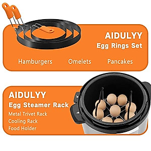 AIDULYY 6 Pcs Stainless Steel Egg Rings + 9 holes Multipurpose Stainless Steel Steamed Egg Rack Combo Set, Egg Mold For Breakfast, Mini Pancakes, and Fried Eggs (4 Inch, 6 Inch, 8 Inch)