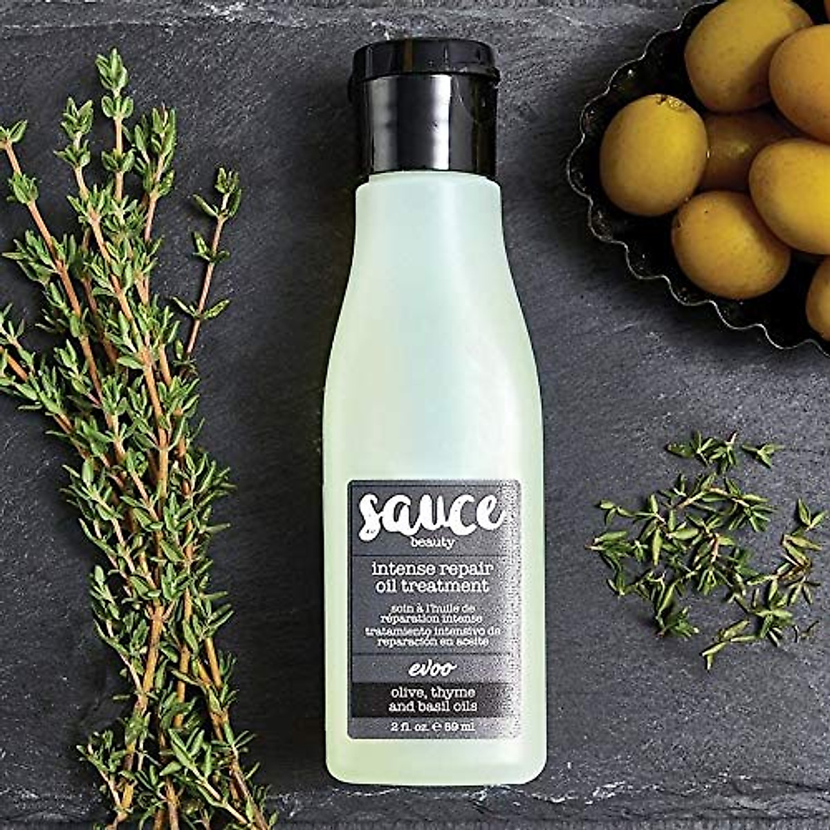 SAUCE BEAUTY Intense Repair Olive Oil Treatment - Hair Oil for Curly Hair w/Olive, Thyme & Basil Oils - 2 Fl Oz Hair Oil for Damaged Hair & Split Ends (EVOO)