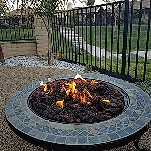 LEAYAN Garden Fire Pit Grill Bowl Grill Barbecue Rack Black Outdoor Fire Pit, Round 34" Natural Slate Top with Spark Screen Cover for Backyard Patio with Cover BBQ Cooking for Camping Backyard