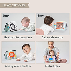 Taf Toys Savannah Infant Tummy-time Soft Crinkle Activity Book with Huge Baby Safe Mirror, 3D Activities, Textures and a Soft Baby Teether
