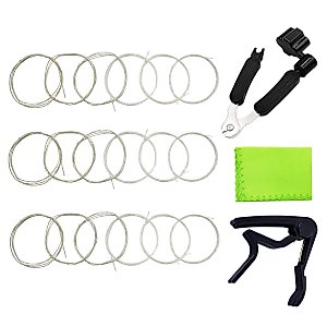 JYsun Classical Guitar Strings Clear Nylon 3 Full Sets with Guitar Capo and 3 in 1 Guitar Restringing Tool and Cleaning Cloth for Musical Instruments as a Gift