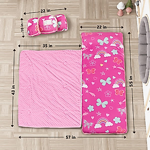 Nap Mat: Soft Portable Sleeping Bag Detachable Pillow Mat Blanket 3" Thickened Extra Large Kids Toddler Mats for Preschool and Daycare