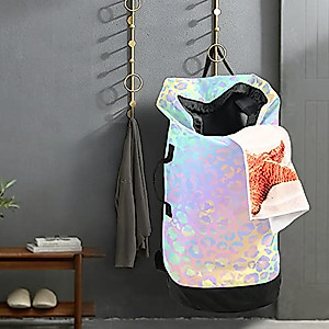ALAZA Backpack Laundry Bag,Rainbow Leopard Print Cheetah Laundry Backpack Clothes Hamper Bag with Drawstring Closure for College, Travel, Laundromat, Apartment(3be1a)