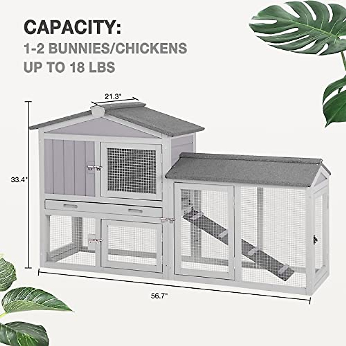 MEDEHOO Chicken Coop Wooden Outdoor Hen House 6 Access Doors Rabbit Hutch with Run, Deeper Leakproof Pull-Out Tray and Weatherproof Roof