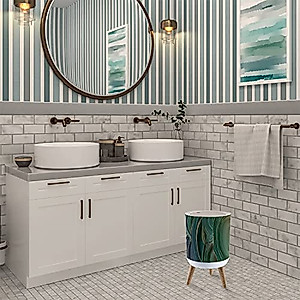 Small Trash Can with Lid Agate Marble Fluid Abstract Gold Stripe Texture Green Marble Agate 7 Liter Round Garbage Can Elasticity Press Cover Lid Wastebasket for Kitchen Bathroom Office 1.8 Gallon