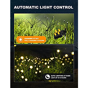 ZIVASA 10 LED Solar Powered Firefly Lights - Outdoor Waterproof Decorative Swaying Wind Dancing Lights for Pathway Yard Patio Landscape, Warm White 4 Pack