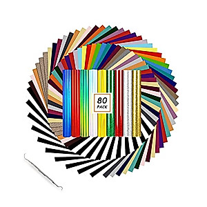 HTVRONT HTV Heat Transfer Vinyl Bundle: 80 Pack 12" x 10" Iron on Vinyl for T-Shirt, 39 Assorted Colors with Vinyl Accessories Tweezers for Cricut, Silhouette Cameo or Heat Press Machine