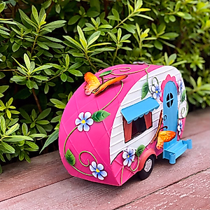 SUBOLO Fairy Camping Trailer Garden Statue Outdoor Metal Fairy House Garden Decor for Home Lawn Porch Patio Decoration