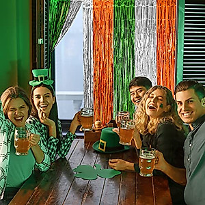 LOLStar 1 Pack St. Patrick's Day Foil Fringe Curtains St Patricks Day Party Decoration 3.3x8.2 ft Green White Orange Tinsel Fringe Curtain Photo Booth Prop Streamer Backdrop for Irish Party Decoration