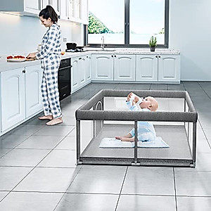 UANLAUO Baby Playpen, Safety Play Pens for Babies and Toddlers, Baby Play Yards with Breathable Mesh, Easy to Assamable Baby Fence, Sturdy Playyard Play Area for Apartment, 47x47x27 Inch Grey