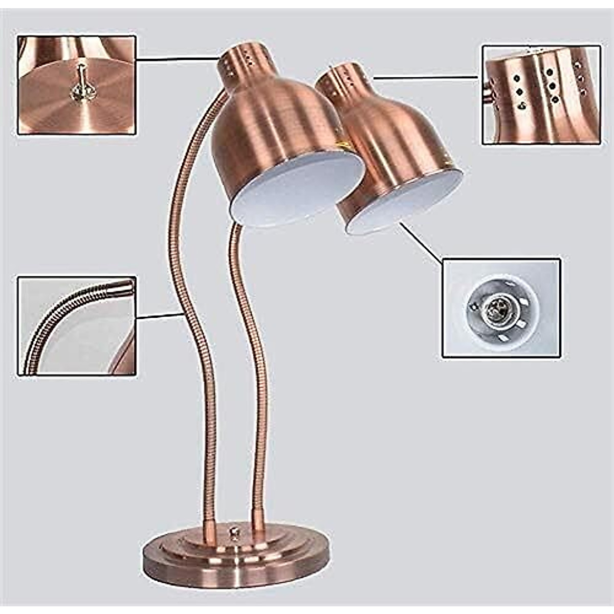LINKANRUO Food Heating Lamp Double Bulbs Buffet Display Heating Preservation Light,Commercial Portable W250 Heat Lamp Lamps