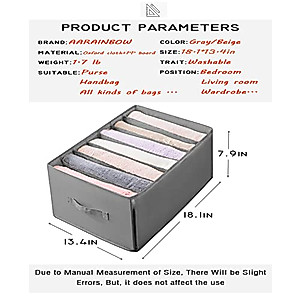 AARAINBOW 2 Pcs Closet Clothes Organizer with Handle, Stackable Shelf Storage Baskets with Dividers, Foldable Wardrobe Storage Box Drawer Divider for Jeans Pants Sweater (7 Grids Gray)