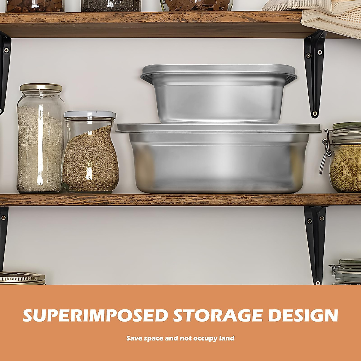 SCHBIT 2pcs Stainless Steel Food Containers 304 Stainless Steel Fruit Food Storage Box Metal Storage Container Set Stainless Steel Baking Pan for Oven Dishwsher Freezer,Safe Stackable 1000/2600ml