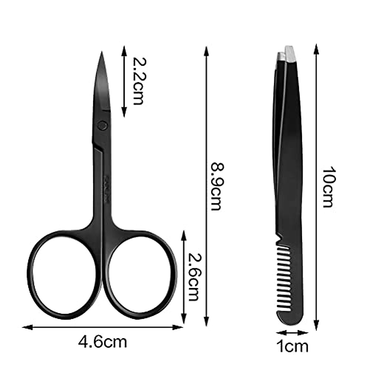 Eyebrow Scissors with Comb Tweezer, Multi-Purpose Stainless Steel Curved Small Eyelash Scissors Tweezer Comb for Women Eyebrow Eyelash Facial Gromming (Black)