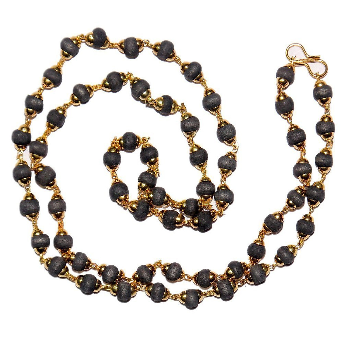 Creativegifts Black Tulsi Beads mala with Golden Cap