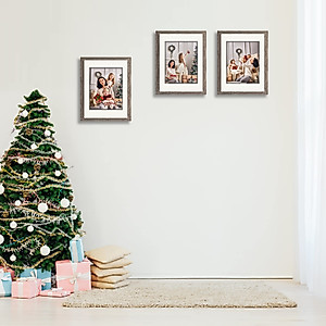 YK artwood 11x14 Picture Frame Set of 3 Gray, Made of Solid Wood 8x10 with Mat or 11x14 Without Mat, Wall Mounting Photo Frames With Plexiglass for Wall or Tabletop Display