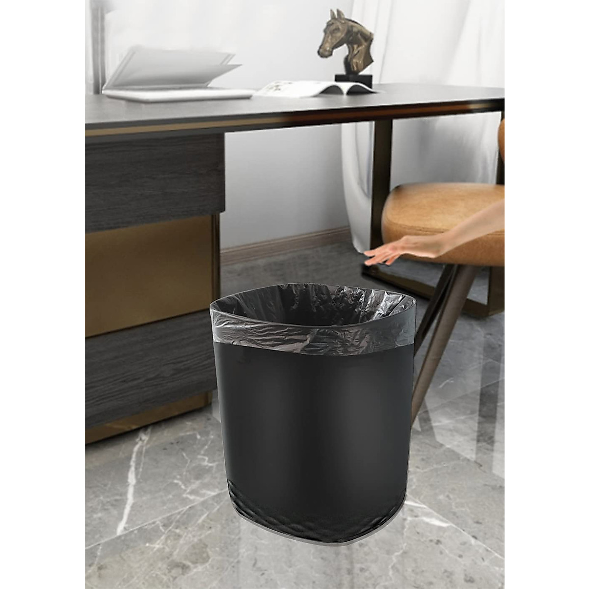 Feisco Small Trash Can for Bathroom with 60 Counts of Trash Bags,2.4 Gallon Bathroom Trash Can Wastebasket Garbage Container Bin for Bathroom Bedroom Kitchen Office (2, Black)
