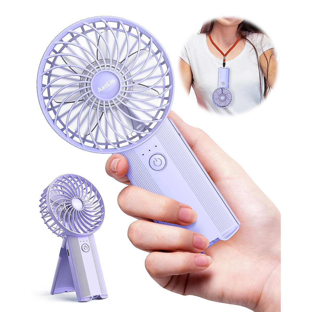 Mini Portable Folding Handheld Fans USB Rechargeable Personal Fan Neck Desktop 4-speed 3-in-1 Silent Handheld small Fan 6-15 hours battery life Suitable for summer travel Camping Outdoor Kids Gift