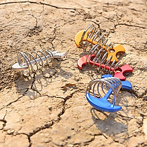 TRIWONDER 6pcs Deck Plank Board Tent Stakes Aluminum Spring Anchor Fishbone Guyline Cord Adjuster Tent Pegs with Carabiners for Outdoor Camping Hiking (Red Spring Nails + Carabiners)