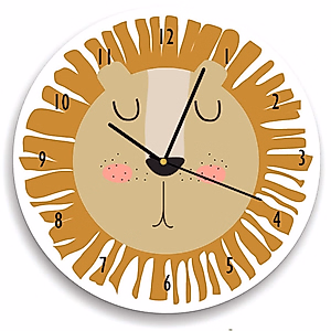 FoDuoDuo Lion Wall Clock - Kids Room Decor-Pink and Beige Nursery - Lion Nursery Clock - Lion Nursery Art Clock - Bedroom Decor 15 inches