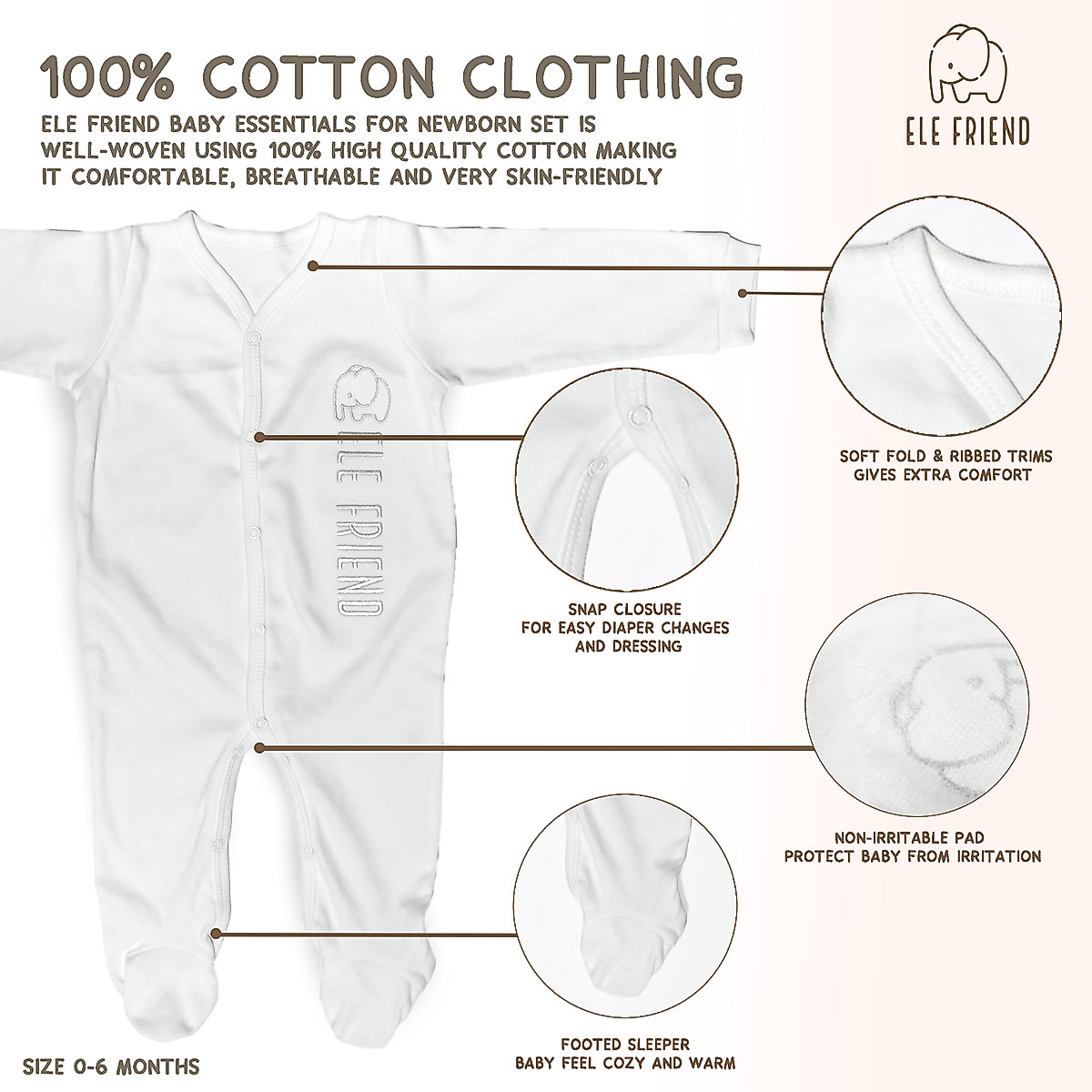 ELE Friend Newborn gift set 0-6 months – Unisex clothes for Newborn, Unisex baby gift set, Gift basket includes Cute Soft white Elephant Plush Doll, Thank You Card and giftbox (baby blue)