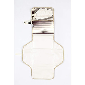 Simple Being Portable Changing Pad, Travel Diaper Canvas Clutch Mat, Diaper Bag Essential with Storage Pockets for Wipes and a Supportive Foam Head Pillow Padding (Red Stripe)