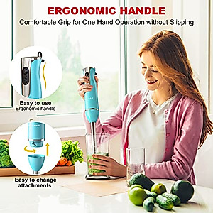 Galanz 4-in-1 Retro Immersion Hand Blender & Food Chopper with Whisk, 2 Speeds, Blending Beaker Included, Stainless Steel, 260W, Blue