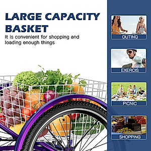 Barbella Adult Tricycles, 7 Speed Adult Trikes 20/24/26 inch 3 Wheel Bikes, Cruise Bike with Basket for Seniors, Women, Men for Recreation, Shopping, Exercise, Multiple Colors