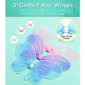Princess Dresses for Girls Fairy Wings, BIBUTY Dress Up Clothes Pretend Play Costumes Trunk with 3 Sets of Princess Dress Up Shoes, Glitter Girls Tutu Skirts and Butterfly Wings, Toys for 3-6 yr Girls